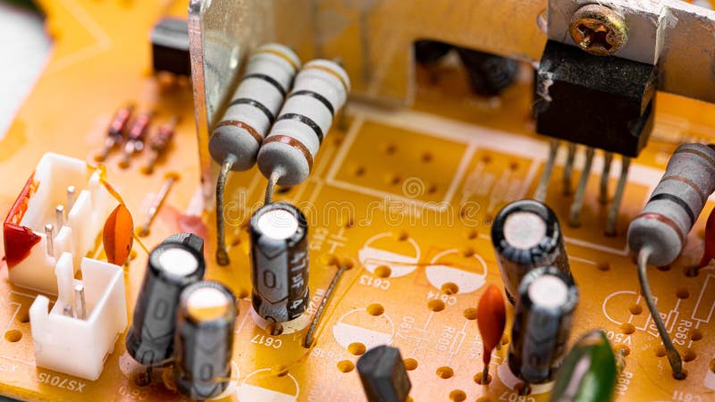 Close Up of Components and Microchips on Old PC Circuit Board Stock ...