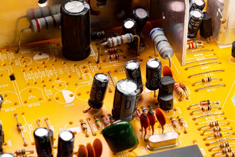 Close Up of Components and Microchips on Old PC Circuit Board Stock ...