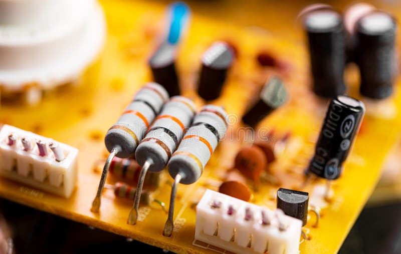 Close Up of Components and Microchips on Old PC Circuit Board Stock ...