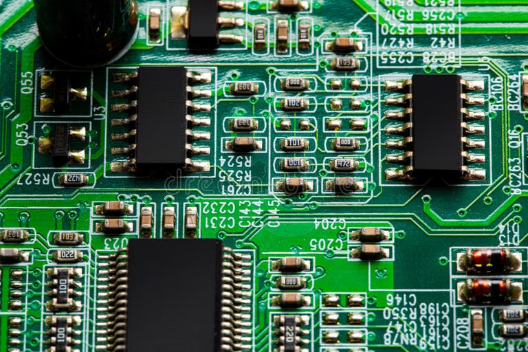 Close Up of Components and Microchips on PC Circuit Board Stock Image ...