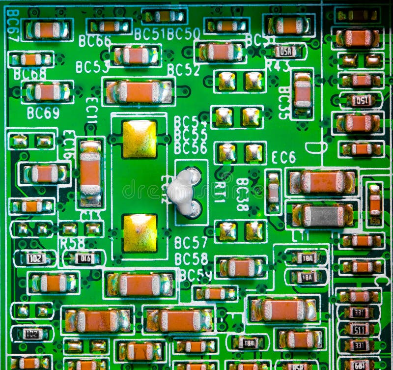 Close Up of Components and Microchips on PC Circuit Board Stock Photo ...