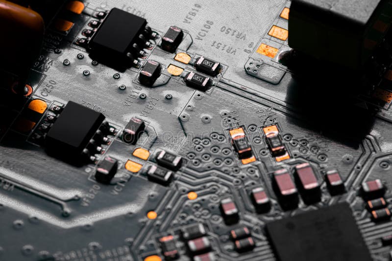 Close Up of Components and Microchips on PC Circuit Board Stock Image ...