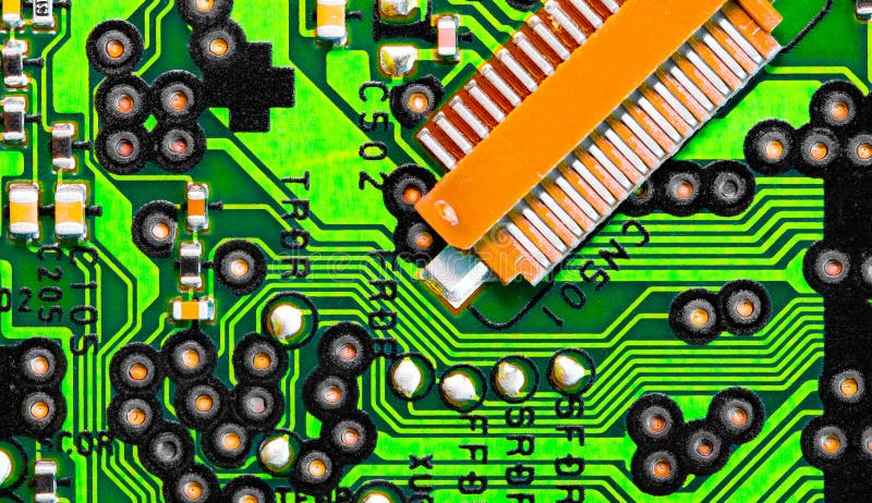 Close Up of Components and Microchips on PC Circuit Board Stock Photo ...