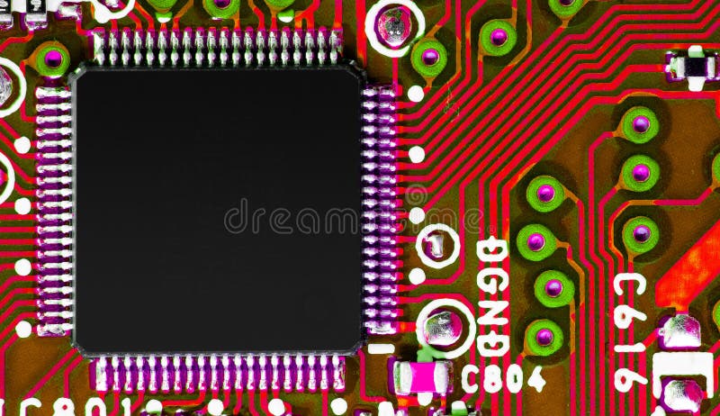Close Up of Components and Microchips on PC Circuit Board Stock ...