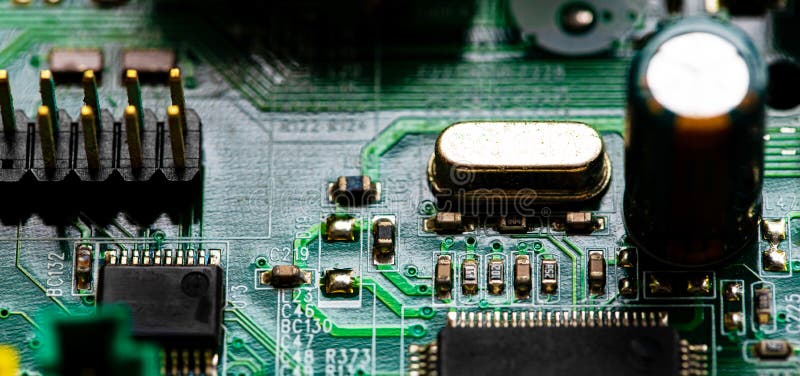 Close Up of Components and Microchips on PC Circuit Board Stock Photo ...