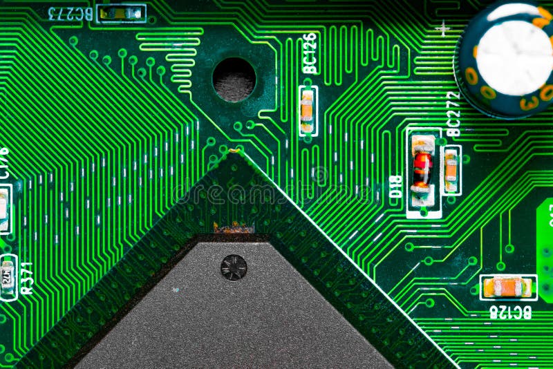 Close Up of Components and Microchips on PC Circuit Board Stock Image ...