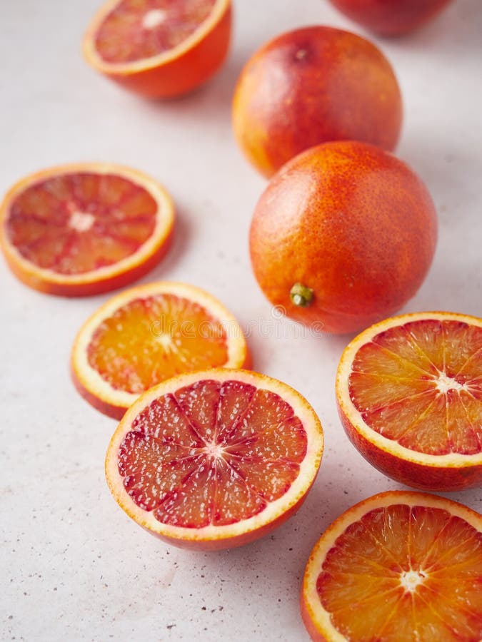 Close Up Composition of Whole and Sliced Blood Oranges Stock Image ...