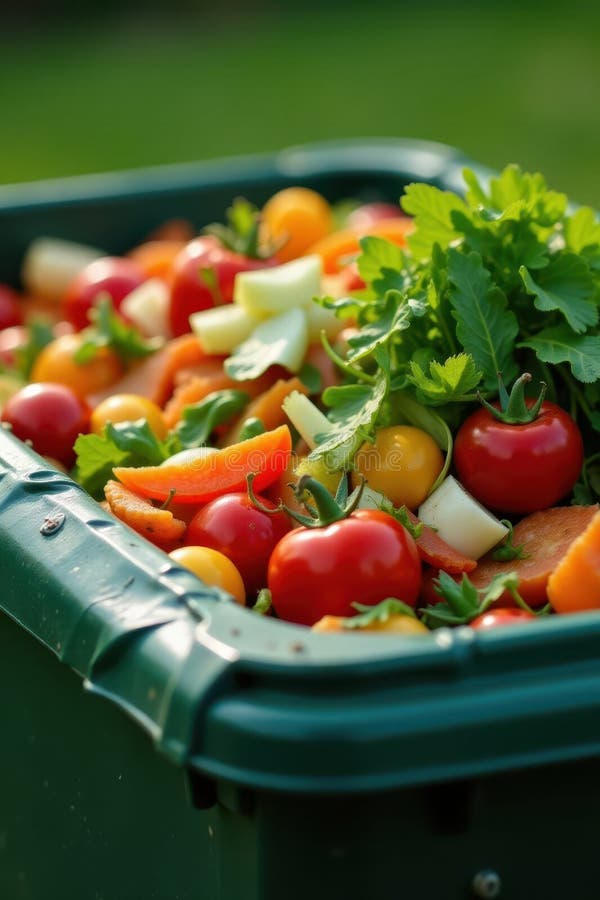 Close Up of Compost Bin Overflowing with Vegetable Scraps, Recycling ...