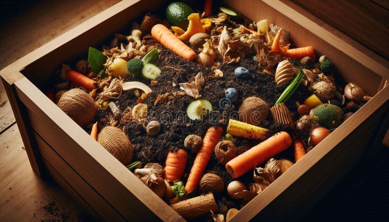 Close-Up of a Compost Bin with Rich Soil and Organic Waste Stock ...