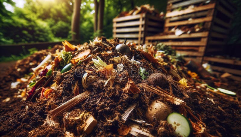 Close-up of a Compost Pile in a Backyard Setting, Showcasing the ...