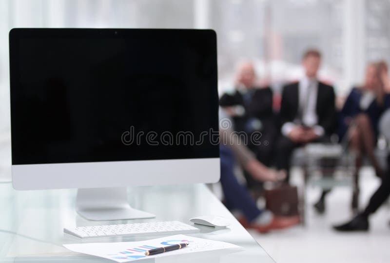 Close Up.computer with Black Blank Screen and Financial Chart on the ...