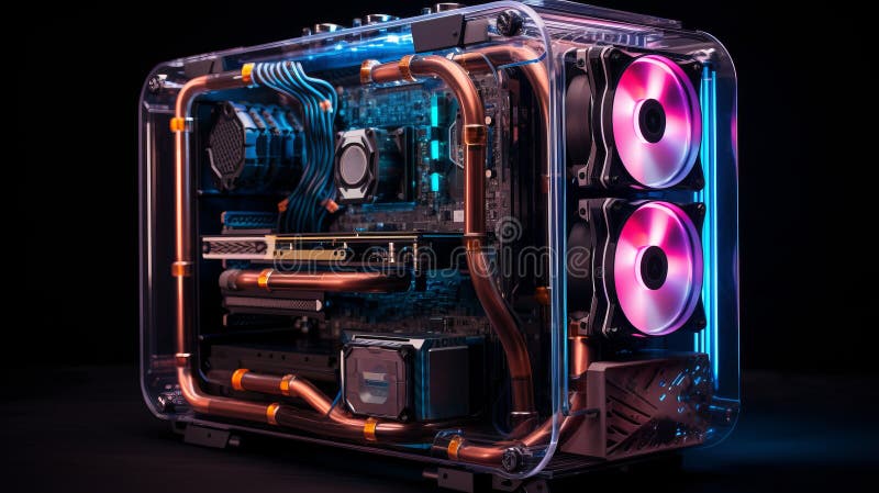 Close-Up of Computer Case on Black Background. Generative AI. Stock ...