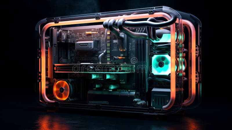 Close-Up of Computer Case on Black Background. Generative AI. Stock ...