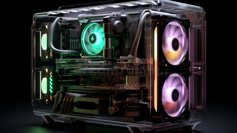 Close-Up of Computer Case on Black Background. Generative AI. Stock ...