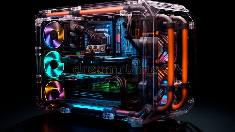 Close-Up of Computer Case on Black Background. Generative AI. Stock ...