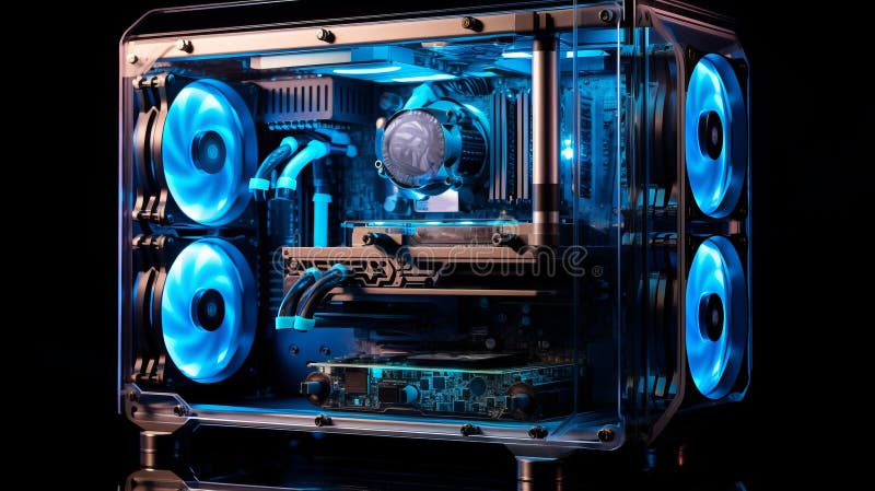 Close-Up of Computer Case on Black Background. Generative AI. Stock ...