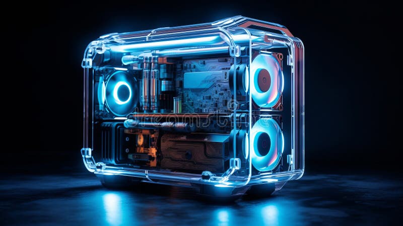 Close-Up of Computer Case on Black Background. Generative AI. Stock ...