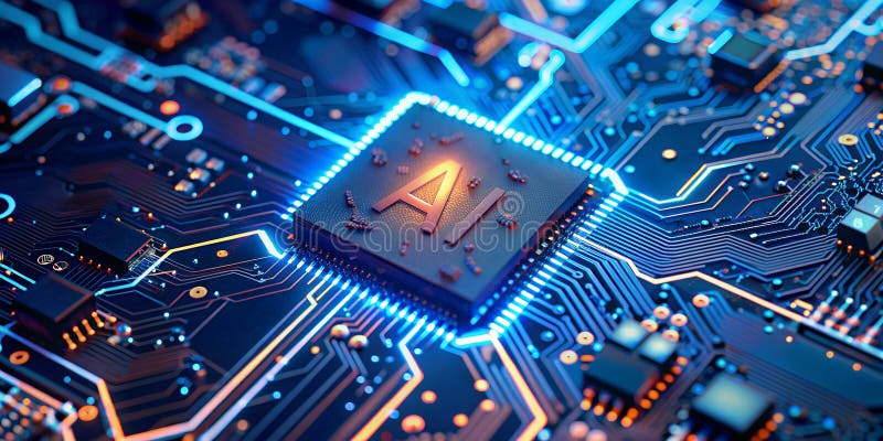 Close-up of a Computer Chip with "AI" Illuminated on Its Surface, Set ...