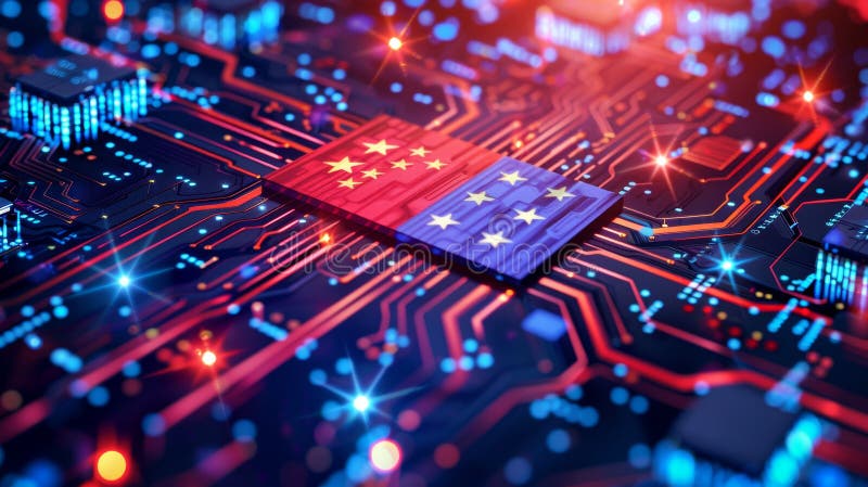 Close-up of a Computer Chip with American Flag Design, Symbolizing US ...