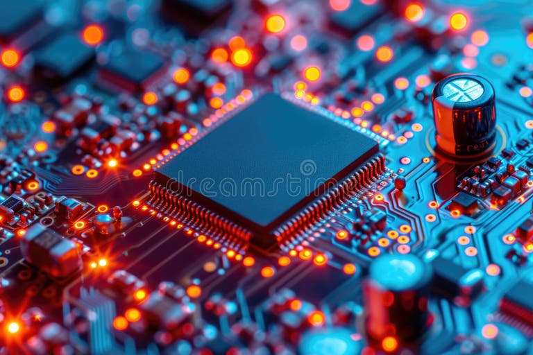 Close Up of Computer Chip with Blue Background Stock Photo - Image of ...