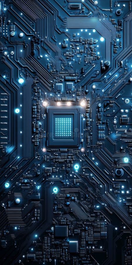 A Close Up of a Computer Chip with a Blue Background Stock Illustration ...