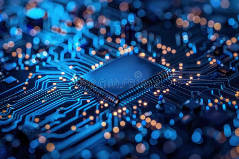 A Close Up of a Computer Chip with a Blue Background Stock Photo ...