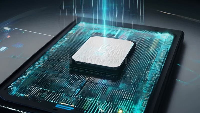 A Close-up of a Computer Chip with a Blue Glow. the Chip is Surrounded ...