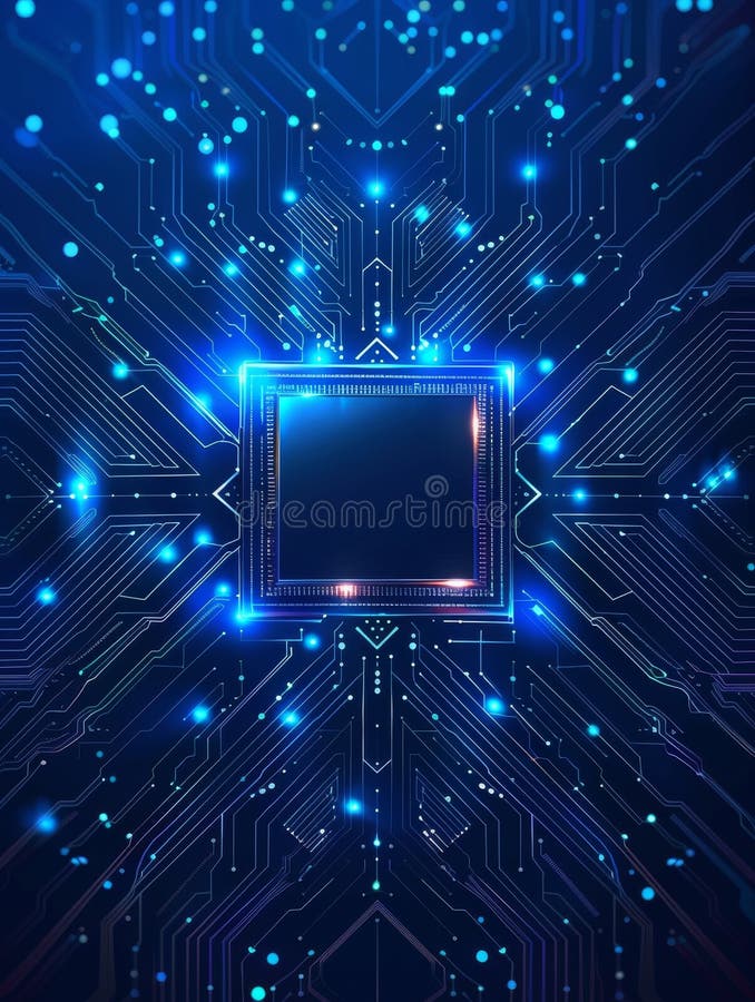 A Close Up of a Computer Chip with a Blue and Orange Glow. Futuristic ...