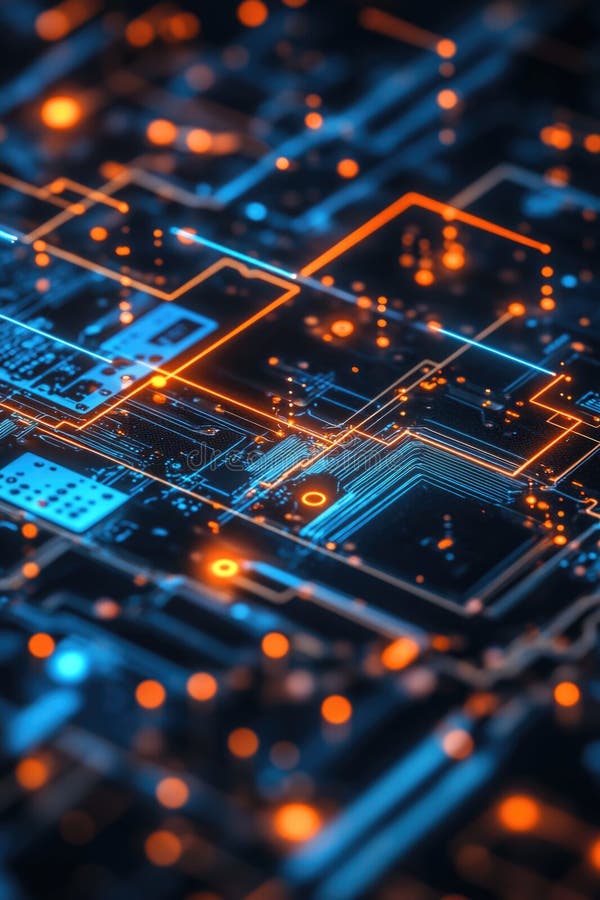 Close Up of a Computer Chip with Blue and Orange Lines Stock Photo ...