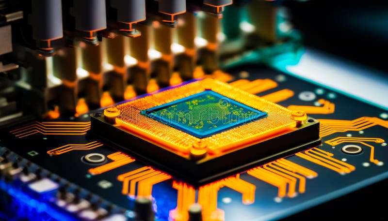 Close Up of Computer Chip on Board. Generative AI Stock Illustration ...