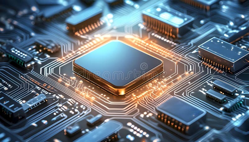 Close Up of Computer Chip on Circuit Board Stock Illustration ...