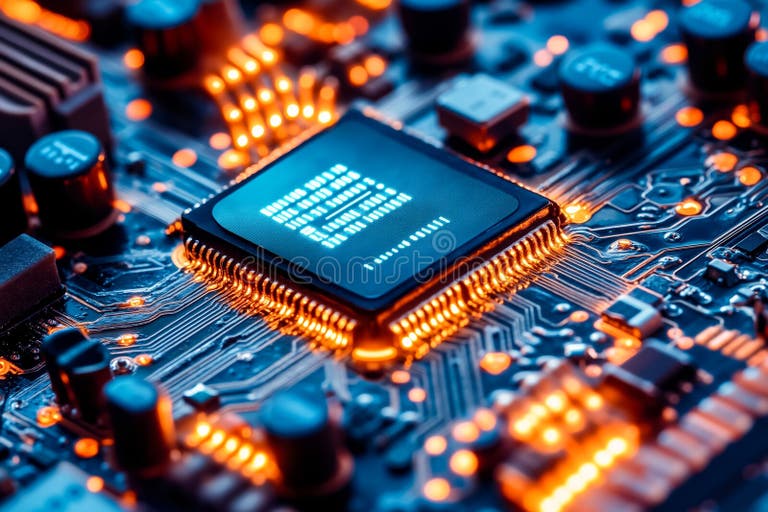 A Close Up of a Computer Chip on a Circuit Board Stock Image - Image of ...
