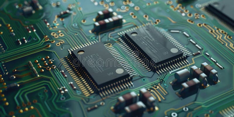 Close up of computer chip stock illustration. Illustration of green ...