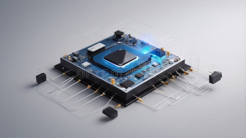 A Closeup of a Computer Chip with Glowing Blue Lights Stock ...