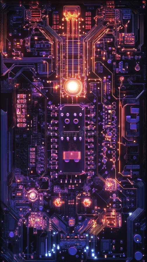 A Close Up of a Computer Chip with a Glowing Red Light Stock ...