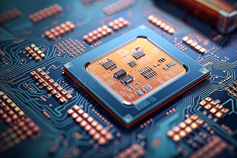 A Close Up of a Computer Chip with a Gold Colored Border. Stock Photo ...