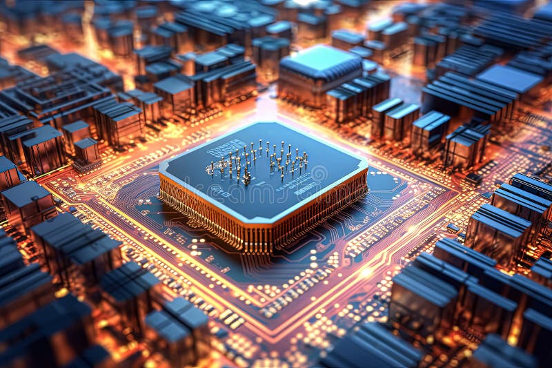 A Close Up of a Computer Chip with a Gold Colored Border. Stock Image ...