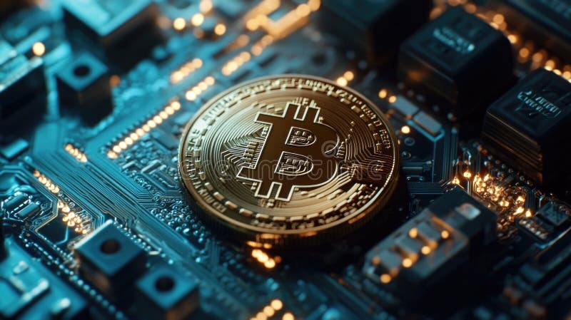 Close Up of a Computer Chip with a Gold Colored Coin on it Stock Image ...