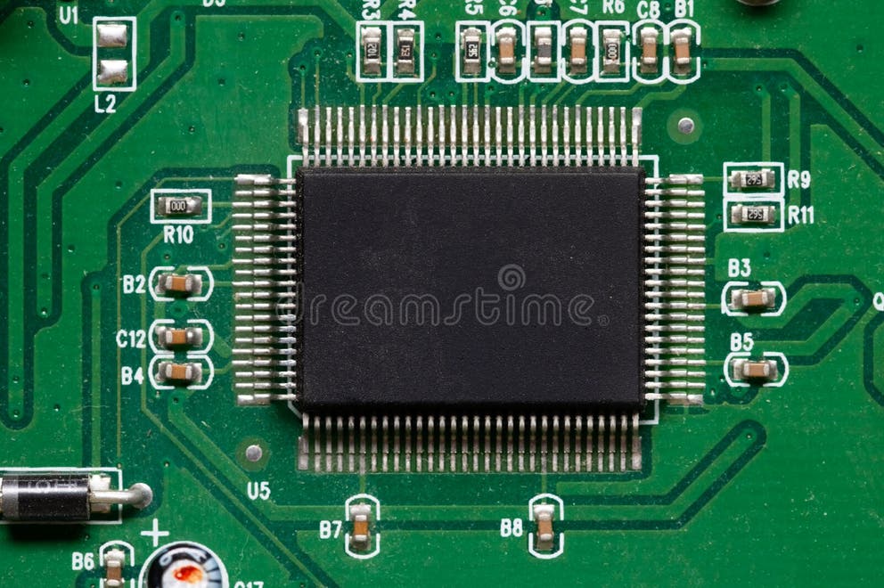 Close-up of Computer Chip on Green Pc Motherboard Microchip Stock Image ...