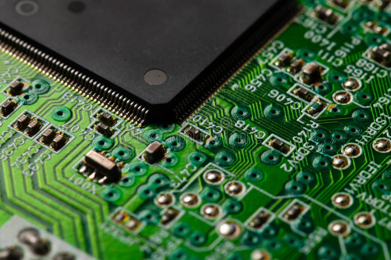 Close-up of Computer Chip on Green Pc Motherboard Microchip Stock Photo ...