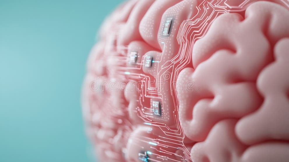 A Close Up of a Computer Chip Inside the Human Brain, AI Stock Photo ...