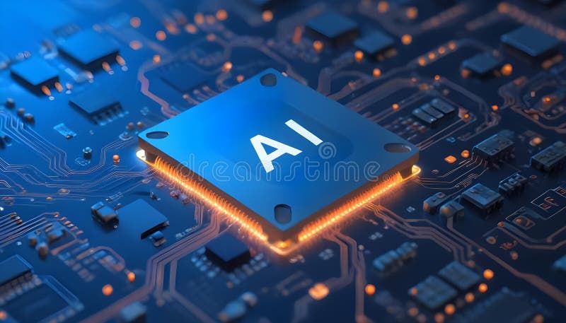 Close-up of a Computer Chip Labeled "AI" Glowing on a Circuit Board ...