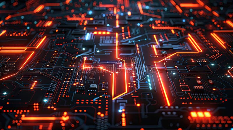 A Close Up of a Computer Chip with Many Orange Lines Stock Photo ...