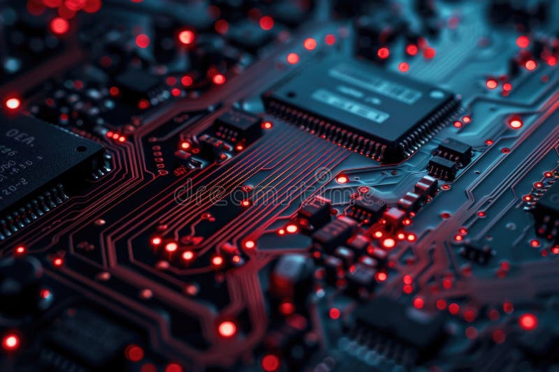 A Close Up of a Computer Chip with Red Lights Stock Illustration ...