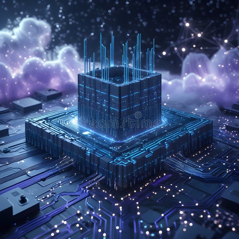 A Computer Chip Prominently Displayed with a Soft Cloud Formation in ...