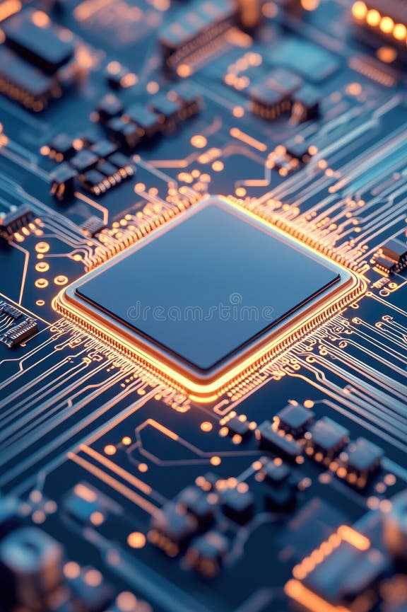 Close Up of Computer Chip Showing Electronic Components and Glowing ...