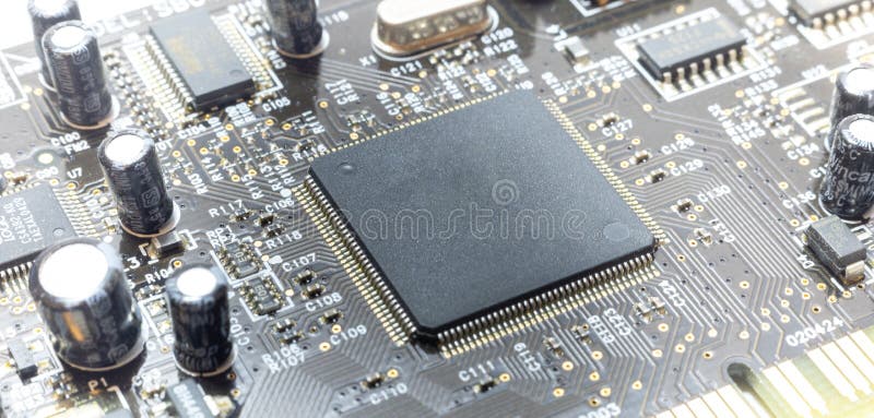 Close Up Computer Chips and Elements on the Board Stock Photo - Image ...