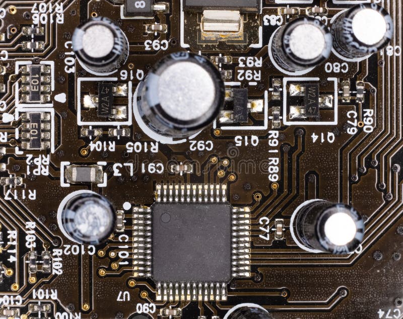 Close Up Computer Chips and Elements on the Board Stock Image - Image ...