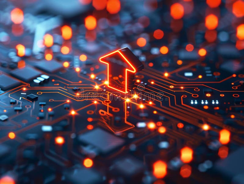 Close-up of a Computer Circuit Board with Arrows Showing Upward and ...