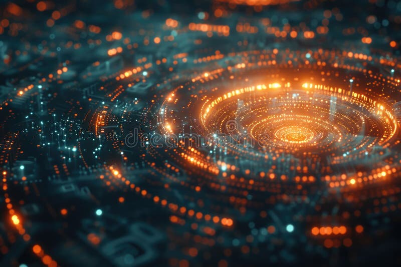 A Close-up of a Computer Circuit Board with Many Glowing LED Circles ...